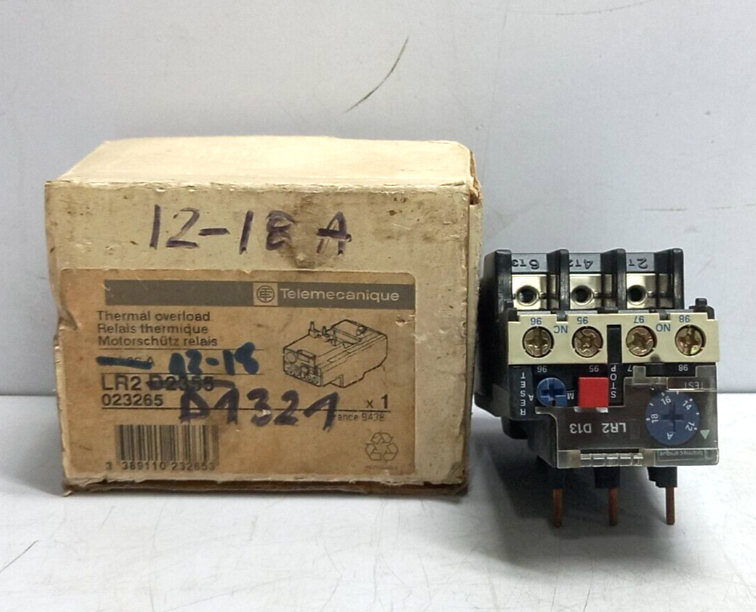 Telemecanique LR2 D1321 Thermal Overload Relay 12-18A Ui 750VAC Ith 5A ...
