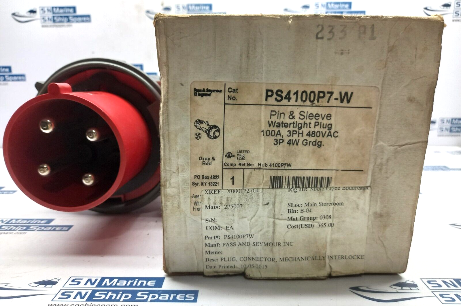 Pass And Seymour PS4100P7-W Pin & Sleeve Watertight Plug 100A 3PH 480V ...