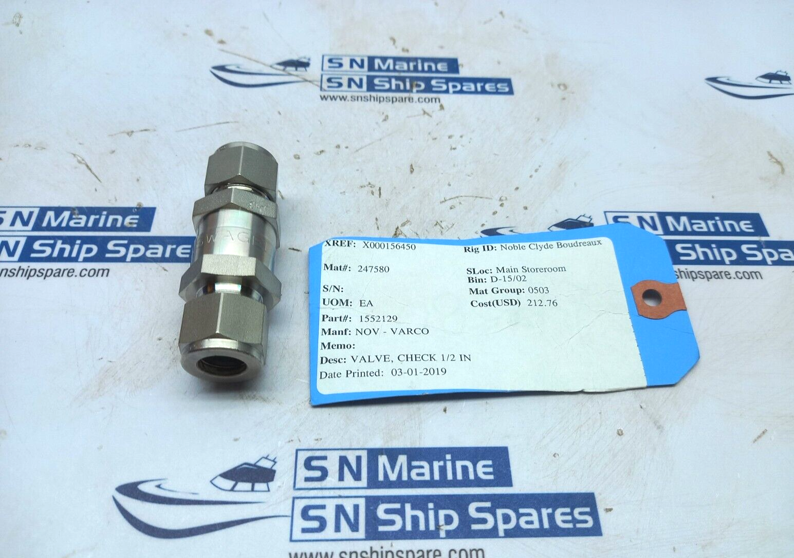 Swagelok SS-CHS8-EP-5 Check Valve 1/2 In NOV 1552129 – S N Marine