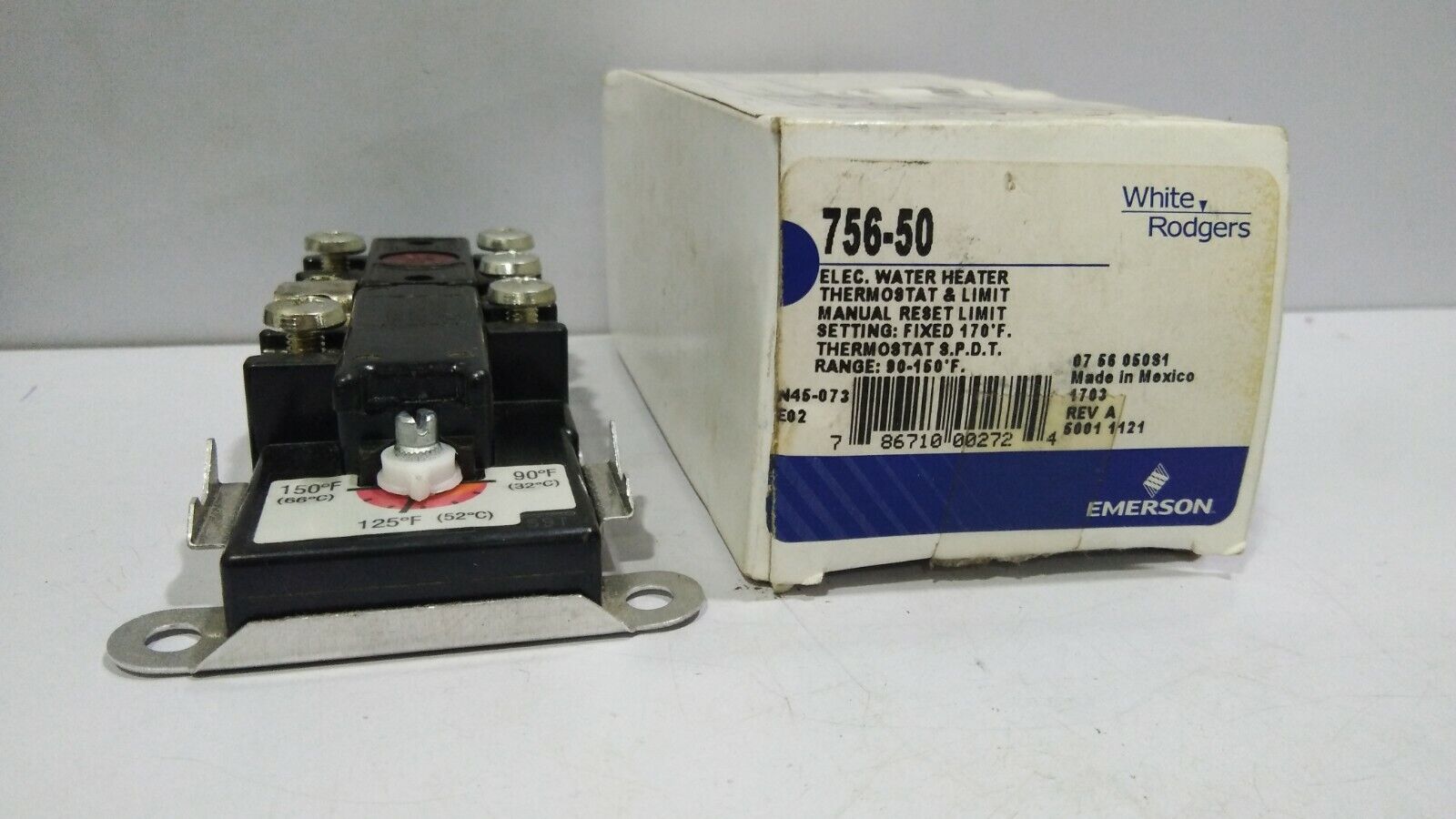 EMERSON 756-50 ELEC. WATER HEATER THERMOSTAT & LIMIT MANUAL RESET LIMI ...