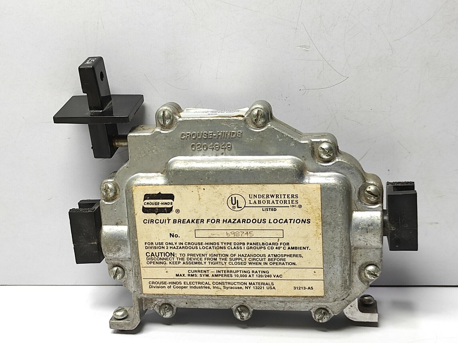 Crouse Hinds D2CB11 15 M3 Circuit Breaker 1 Pole 120/240VAC SWD 020494 ...