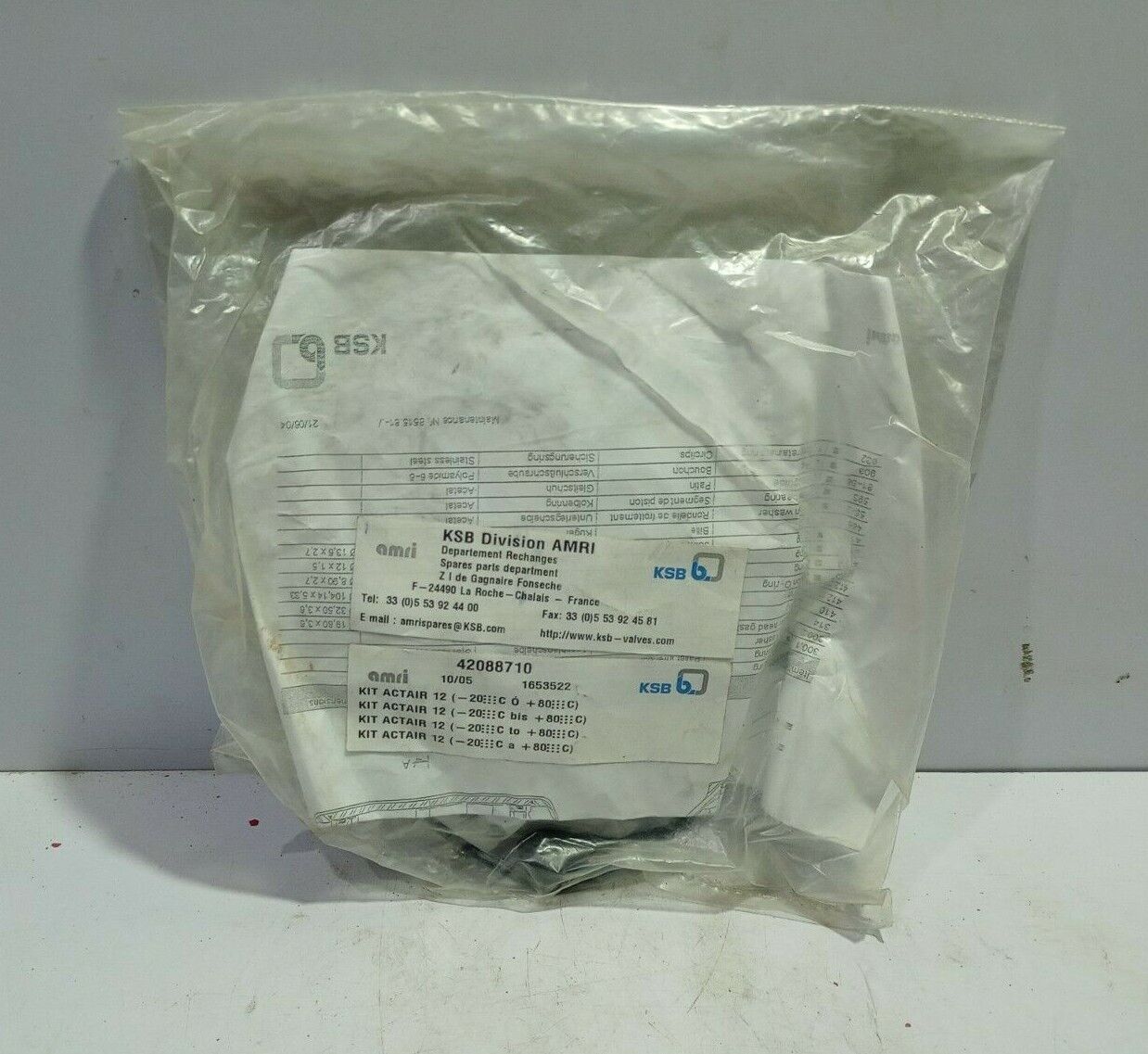 KSB Division AMRI 42088710 Kit ACTAIR 12 (-12 C to +80 C) 1653522 – S N ...