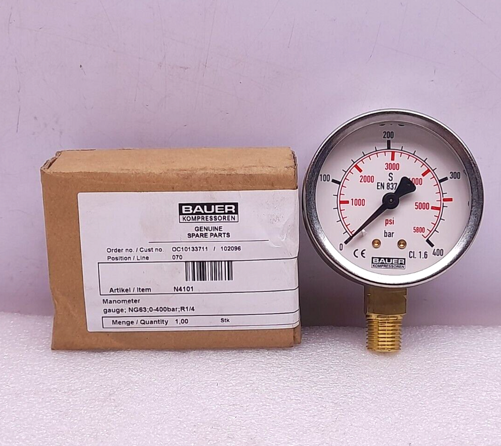Bauer N4101 Manometer Gauge NG63 0-400 Bar 0-5800 PSI – S N Marine