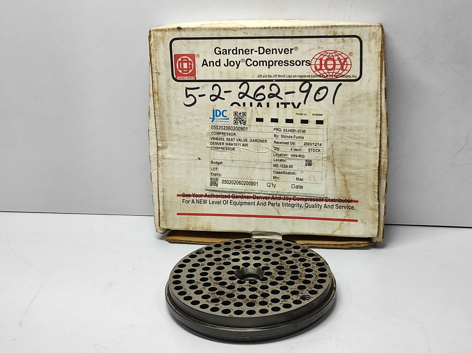 GARDNER-DENVER VB46202 SEAT VALVE WAH-1011 – S N Marine