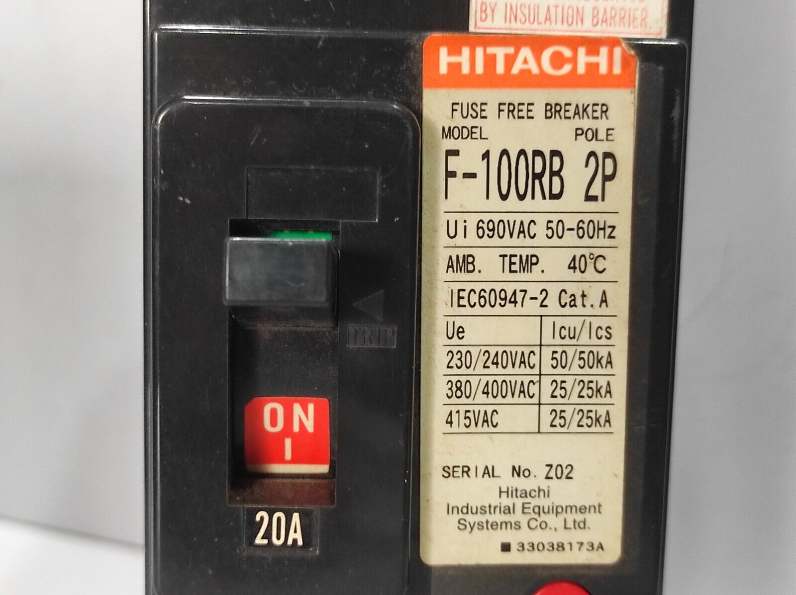 Hitachi F-100RB Circuit Breaker 2P 20A Ui 690VAC 50-60Hz – S N Marine