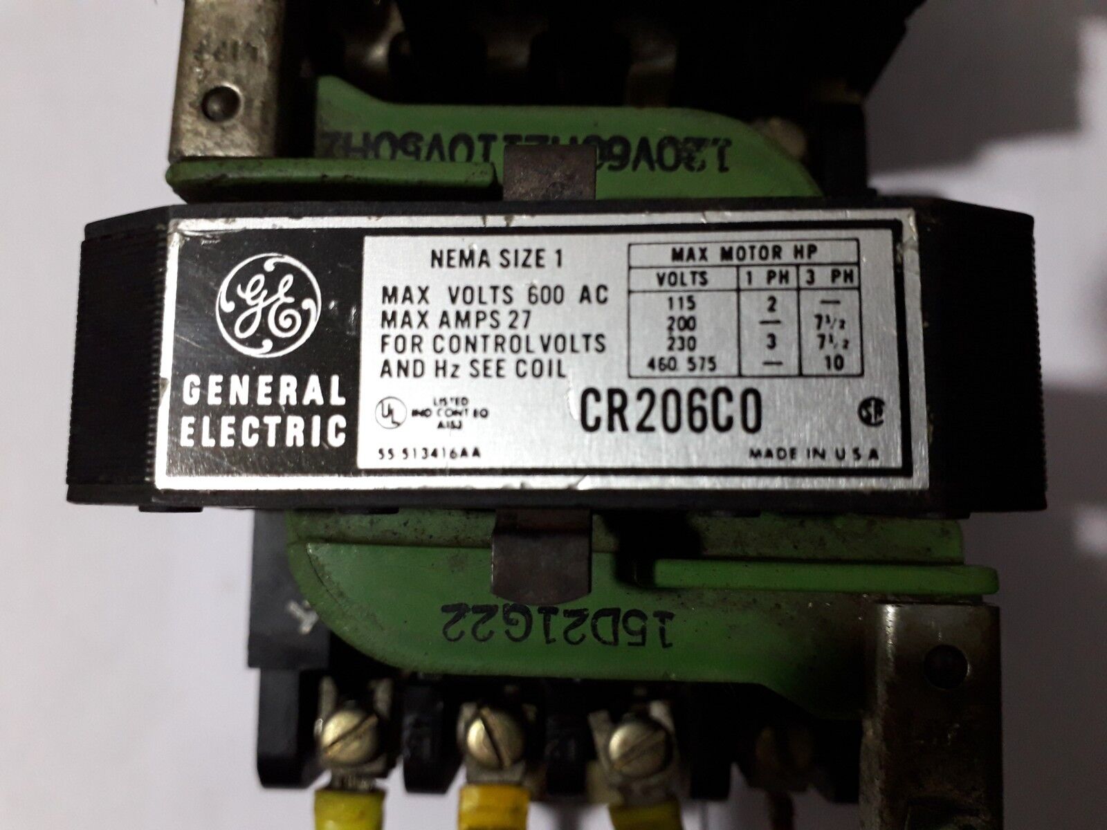 GE General Electric Nema Size 1 Contactor Starter CR206C0 115-120 Volt ...