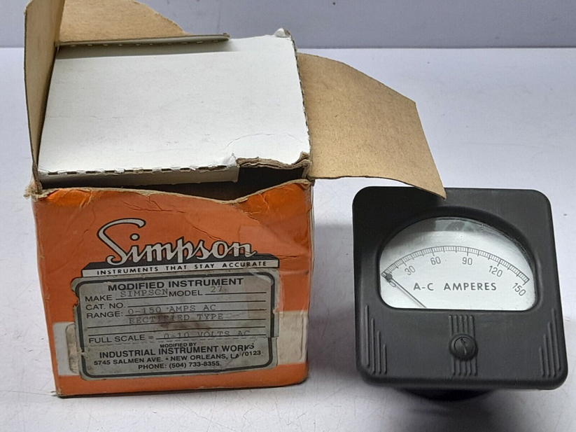 Simpson 0-150 AC Amperes Meter Rectified Type Full Scale 0-10VAC Model ...