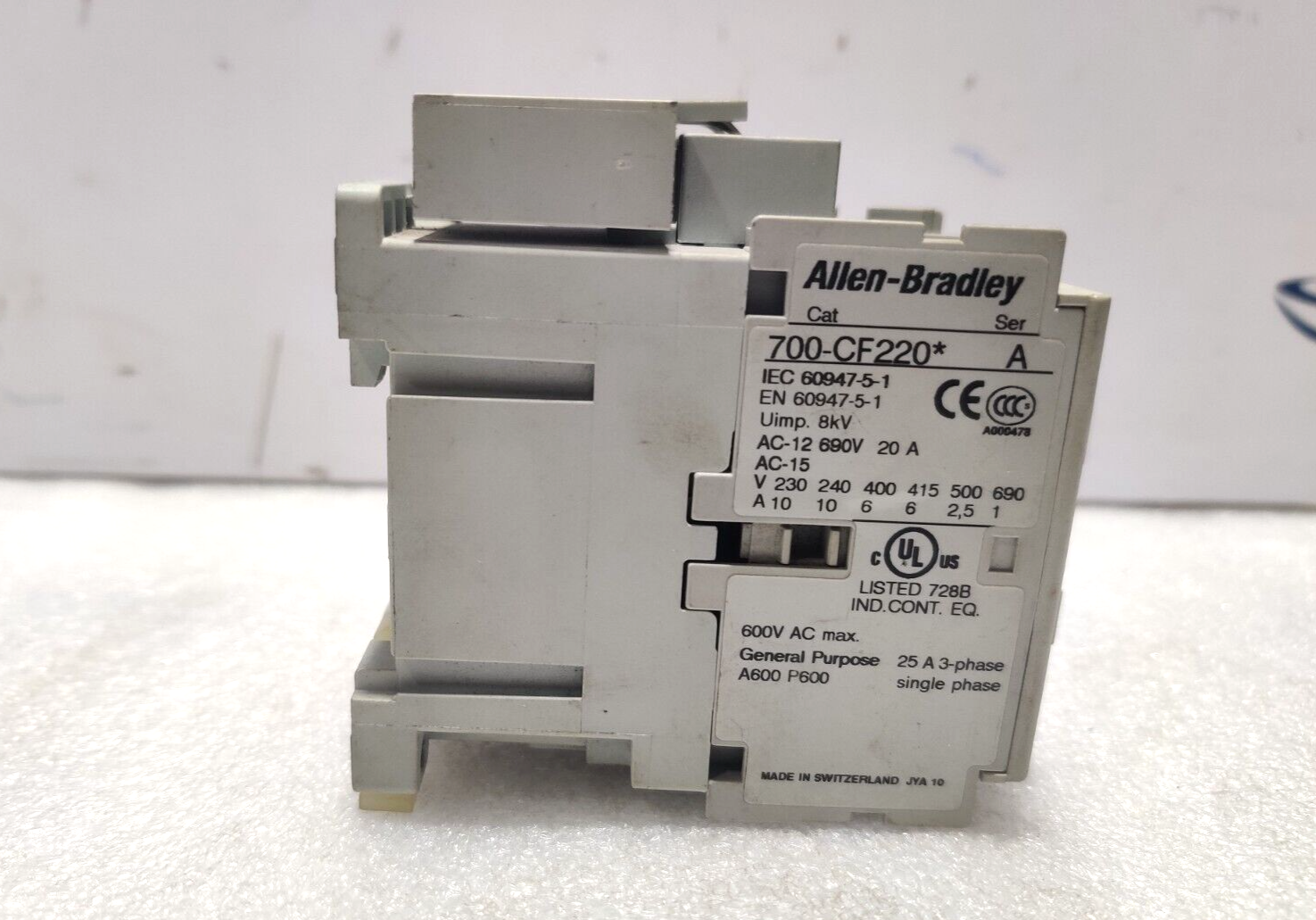 Allen-Bradley 700-CF220 Contactor Ser A With Allen-Bradley 100-FSV136 ...