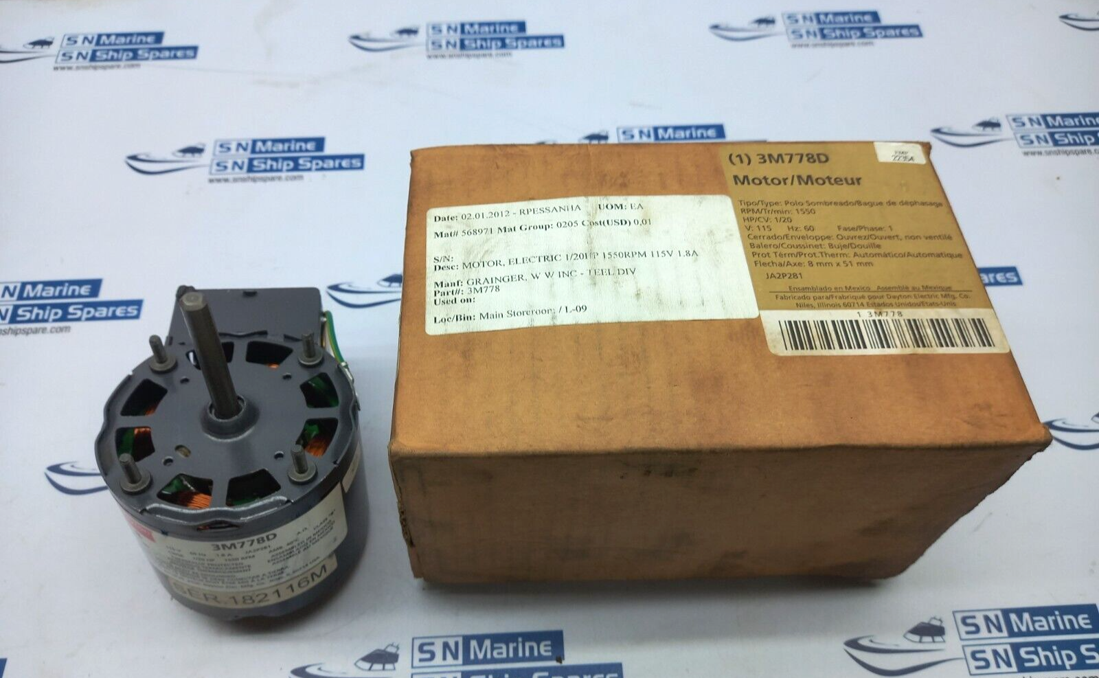 Dayton 3M778D Electric Motor 1/12 HP 1550RPM 115V 1.8A Grainger – S N ...